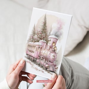 Pink Train Train Printable 8x10 Christmas Print Shabby Pink Christmas ...