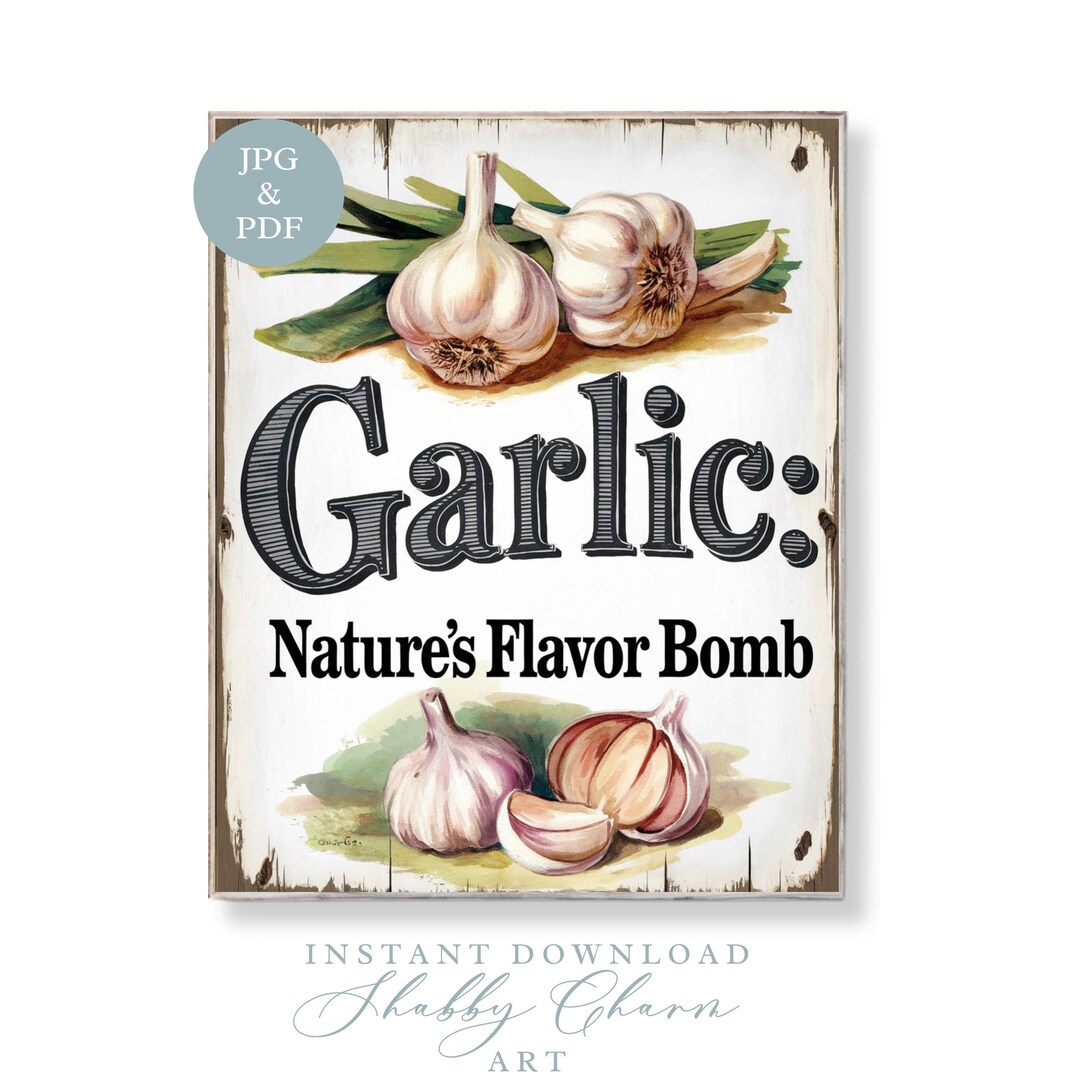Garlic Wall Art Nature's Flavor Bomb Watercolor Rustic Farmhouse Decor ...