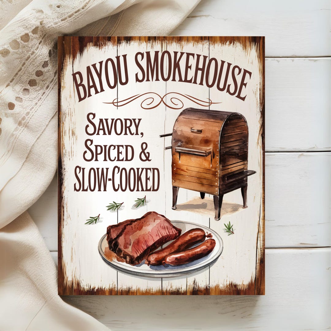 Bayou Smokehouse Sign Vintage BBQ Wall Art Rustic Southern Grill Decor ...