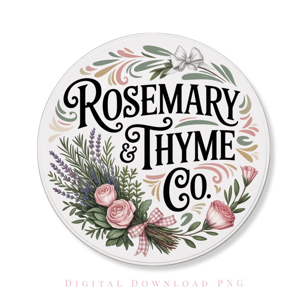 Herb PNG Sign Rosemary Thyme Kitchen Decor Round Farmhouse Wreath ...