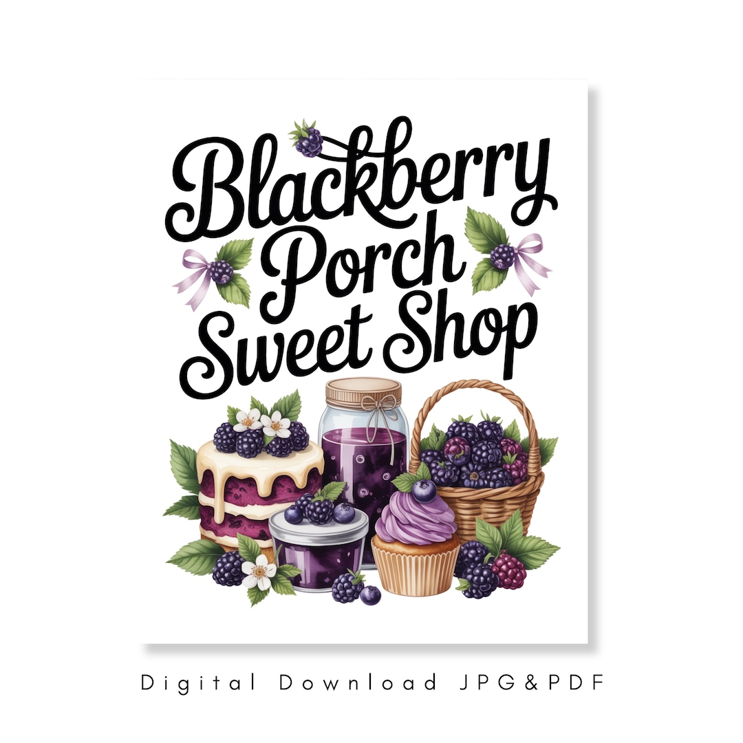 Blackberry Kitchen Sign Printable Vintage Berry Bakery Wall Art ...