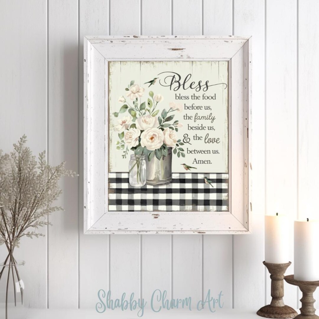 Farmhouse Kitchen Wall Decor Shabby Chic Blessing Sign Rustic Floral ...