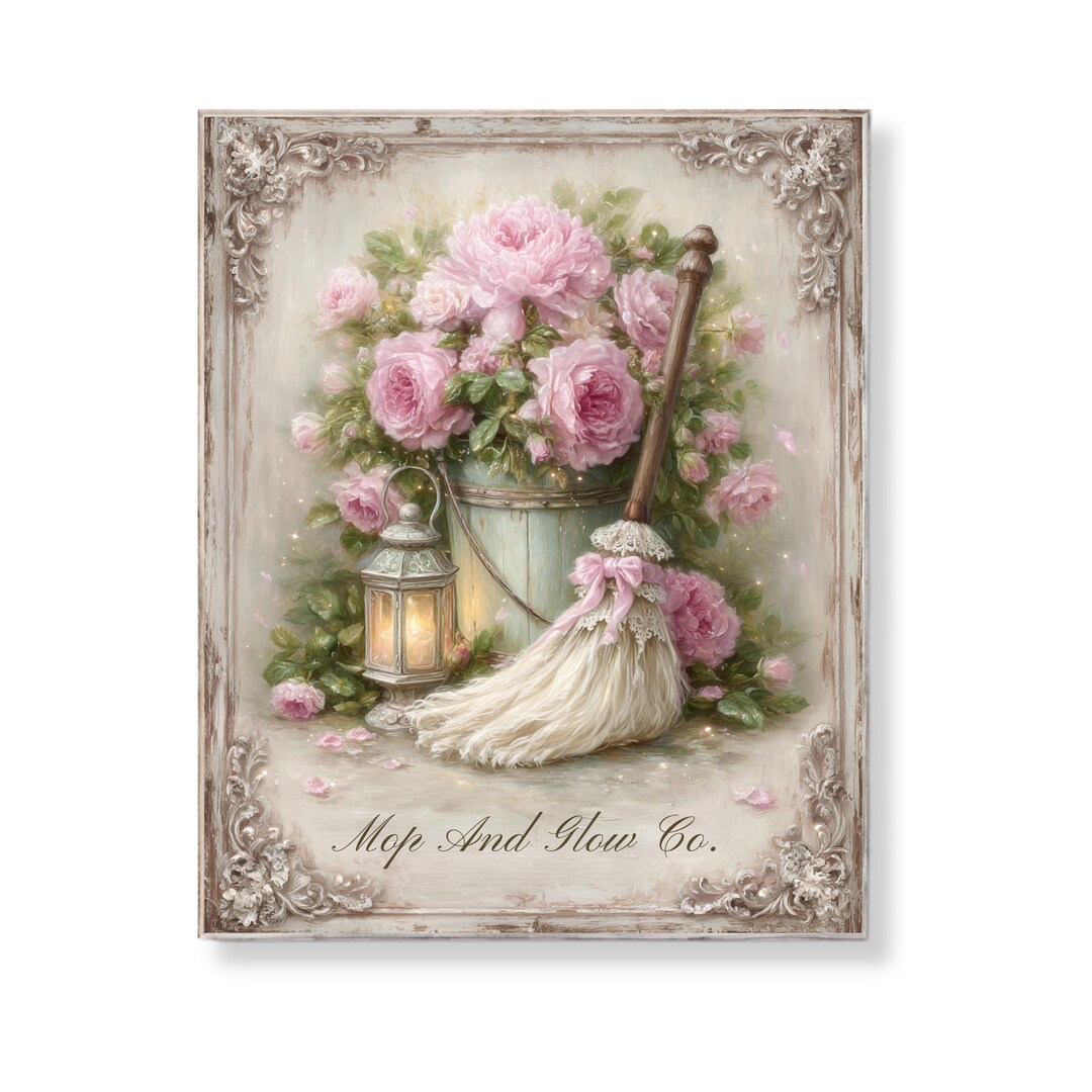 Vintage Mop and Bucket Floral Wall Art Retro Shabby Chic Nostalgic ...
