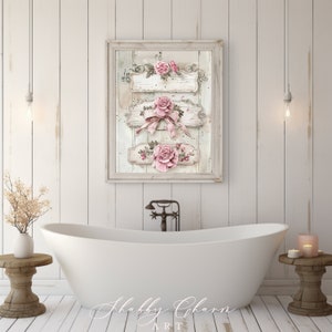 Pink Rose Wall Art, Floral Farmhouse Decor, White Wood Farmhouse Sign ...