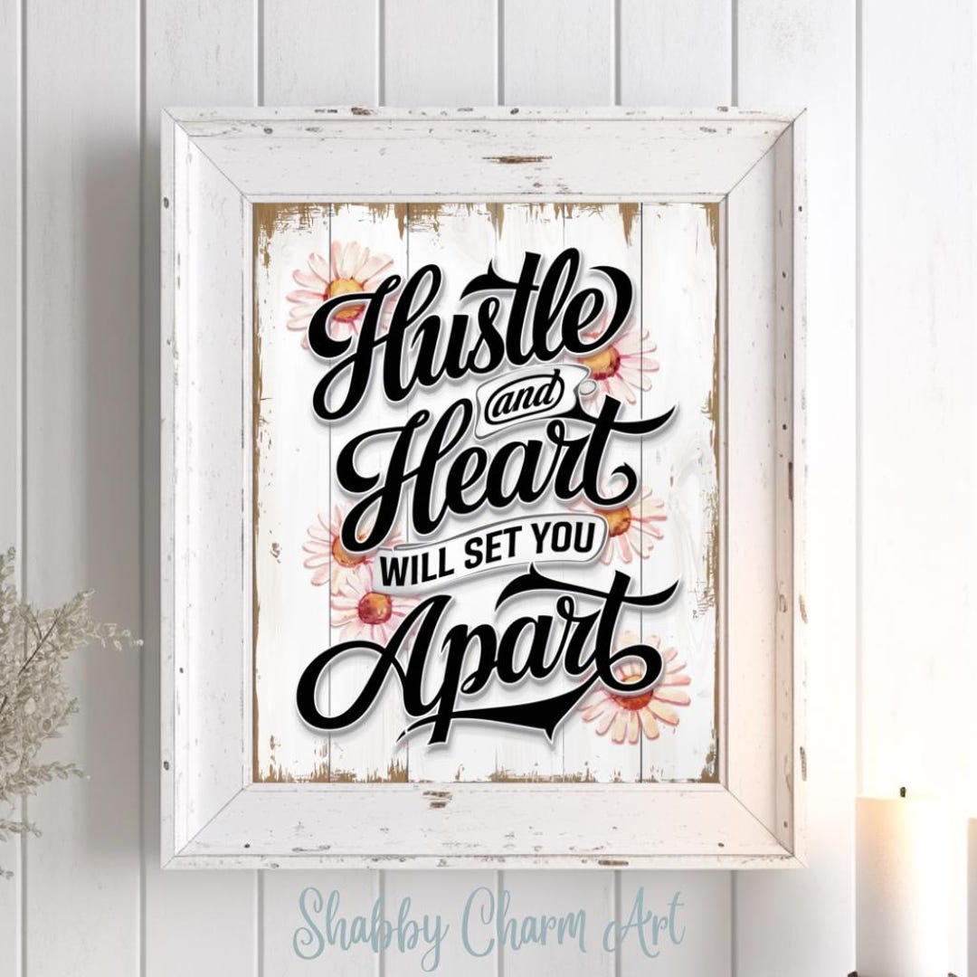Hustle and Heart 3D Wall Art Shabby Chic Farmhouse Wooden Sign ...