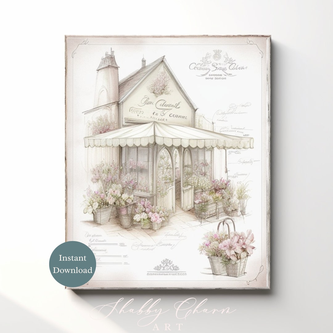 Shabby Chic Flower Market Antique Roses Watercolor Vintage Print Wall ...