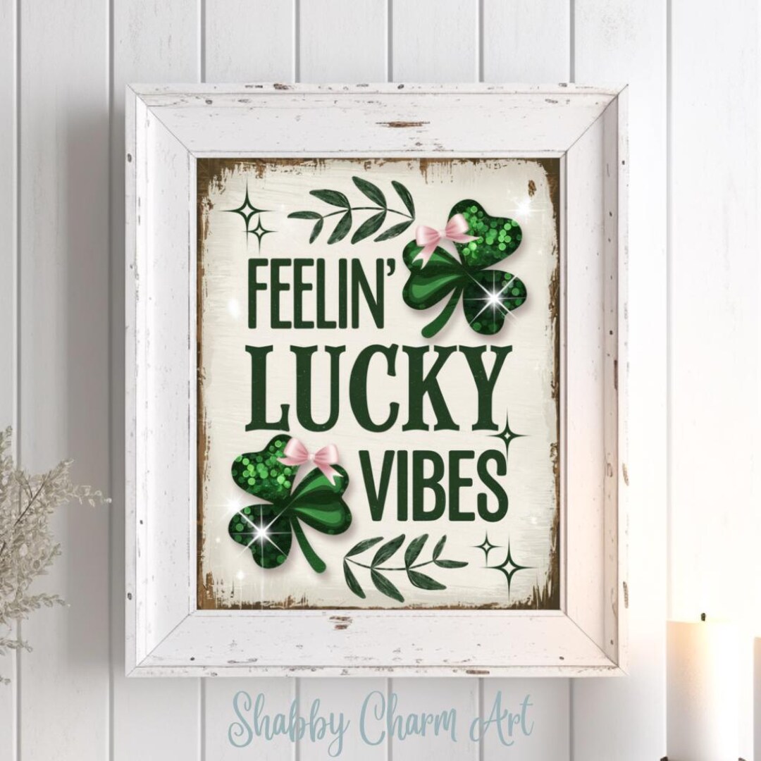 Feelin Lucky Vibes St Patricks Day Digital Print Shabby Chic Vintage ...