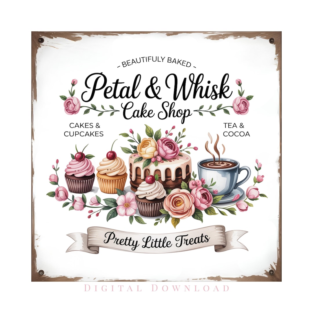 Cake Shop Sign Cupcake Sign Petal Whisk Printable Digital Download Door ...