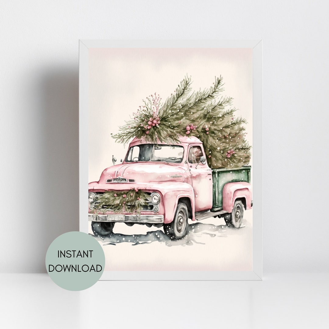 Shabby Chic Pink Christmas Pickup Truck and Christmas Tree Vintage ...