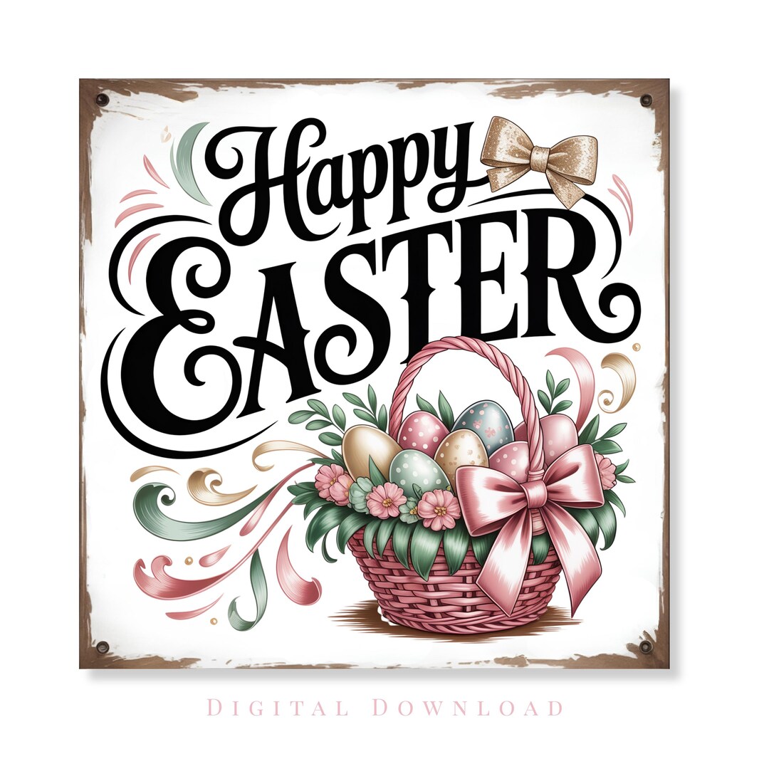 Square Happy Easter Sign Printable Digital Download Door Hanger Accent ...
