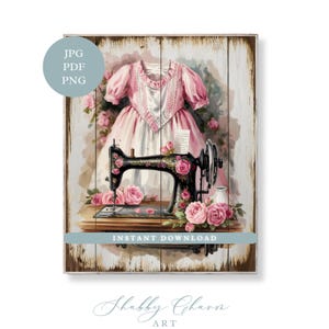 Vintage Sewing Machine Wall Art Shabby Chic Floral Decor Antique Sewing ...