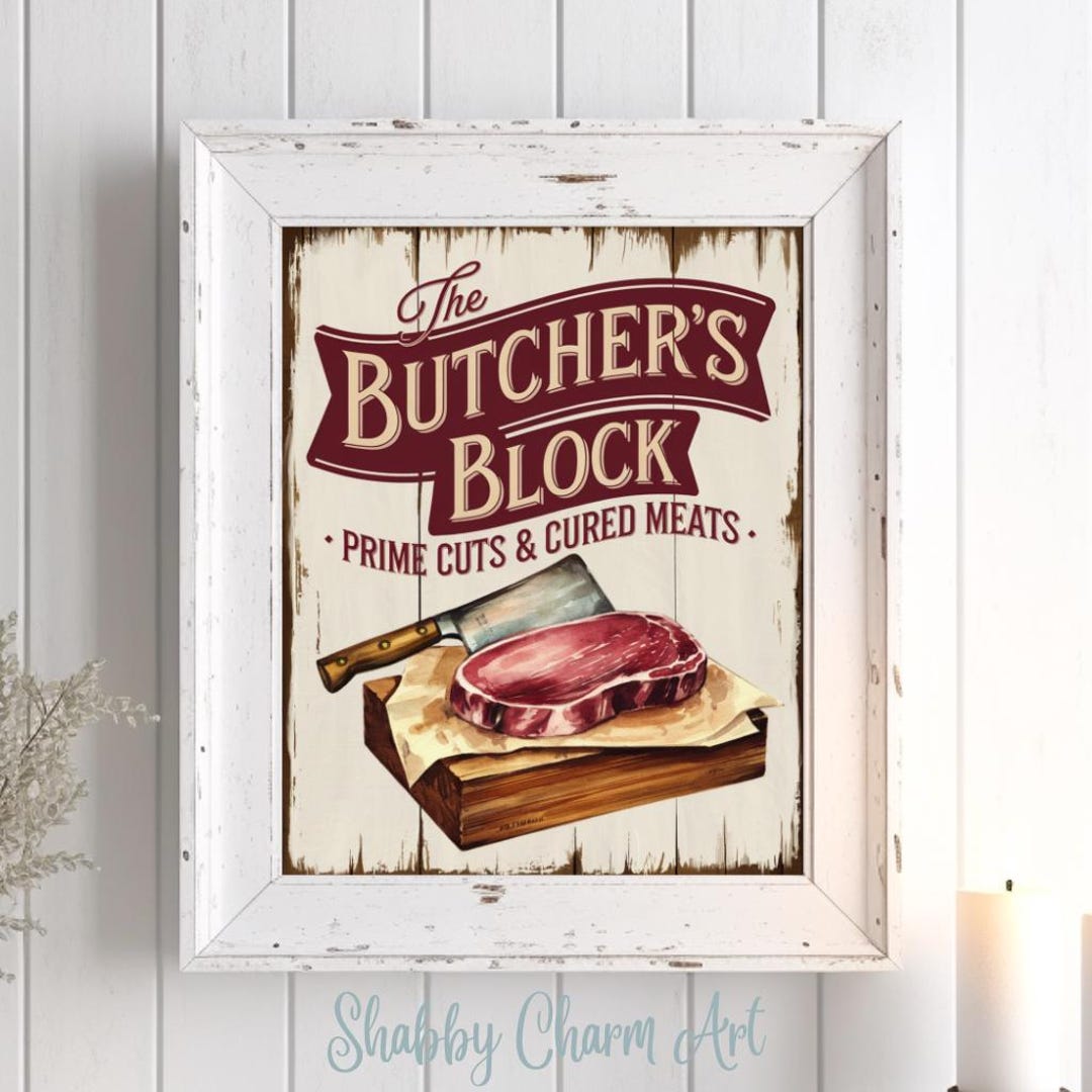 Butcher’s Block Primitive Retro Meat Market Sign Rustic Farmhouse ...