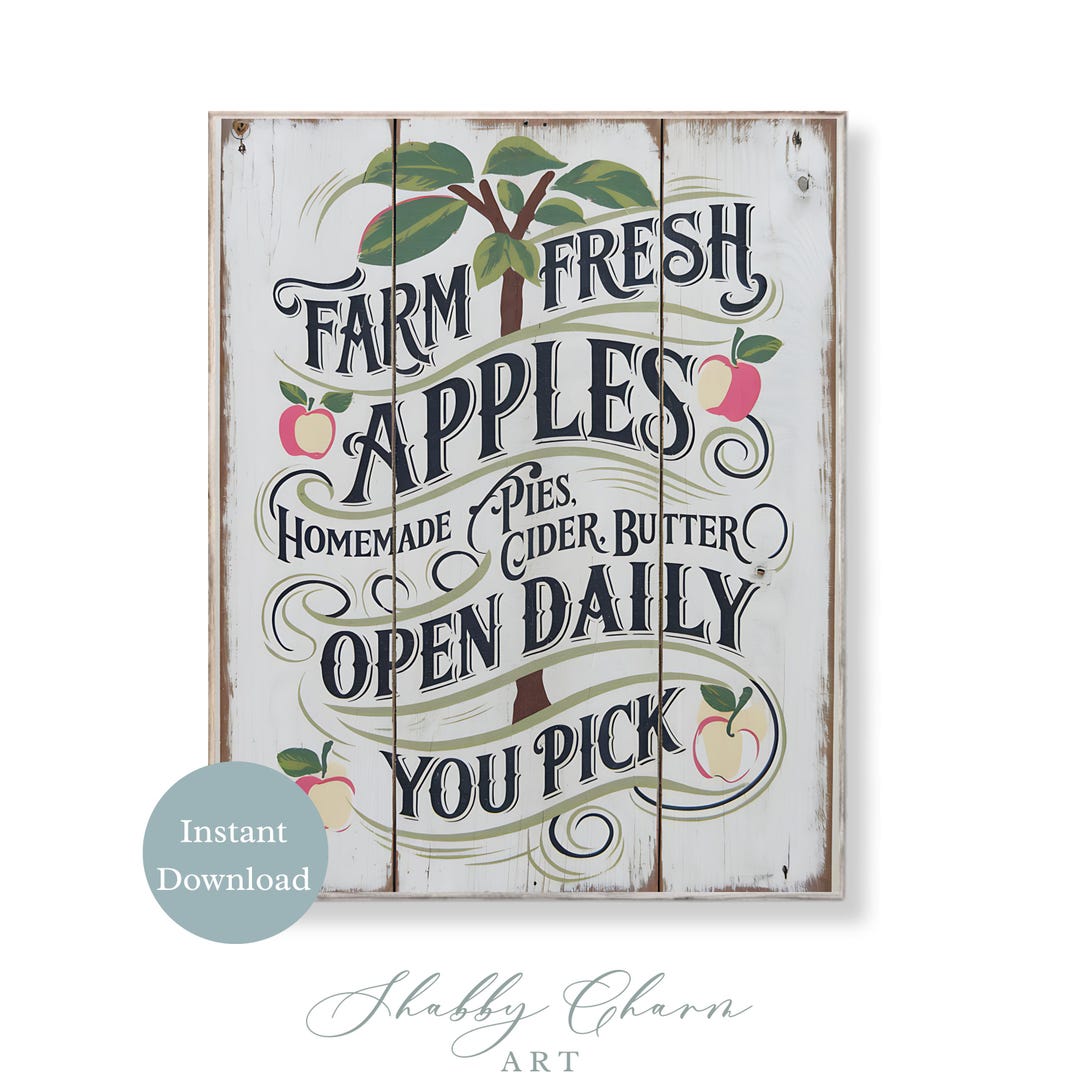 Shabby Chic Signs, Farm Fresh Apple Decor Print, Instant Digital ...