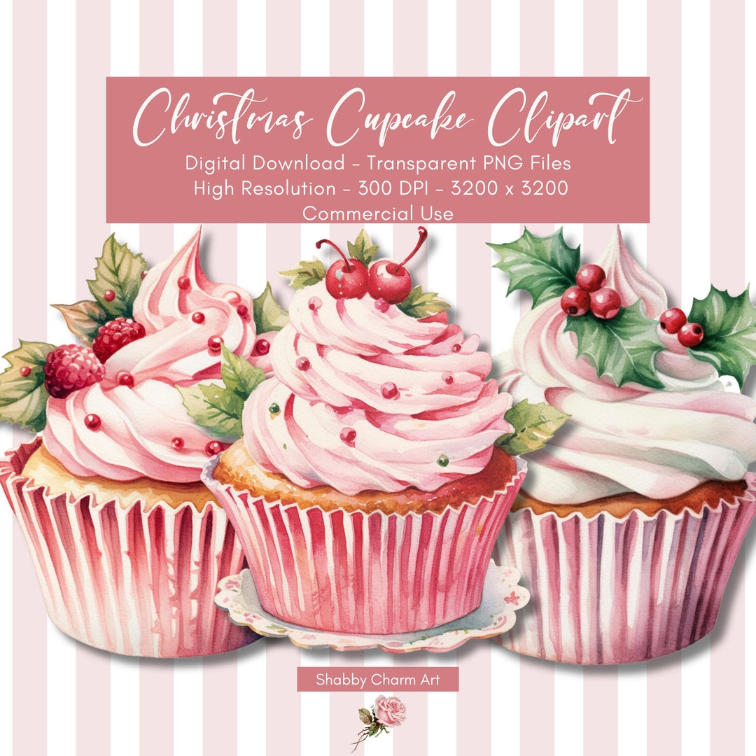 Christmas Cupcake Clip Art Retro Christmas Clipart Vintage Christmas ...