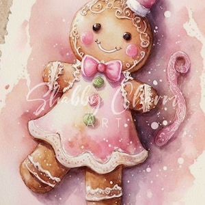 Pink Gingerbread Gingerbread Printable Wall Art Shabby Pink Christmas ...