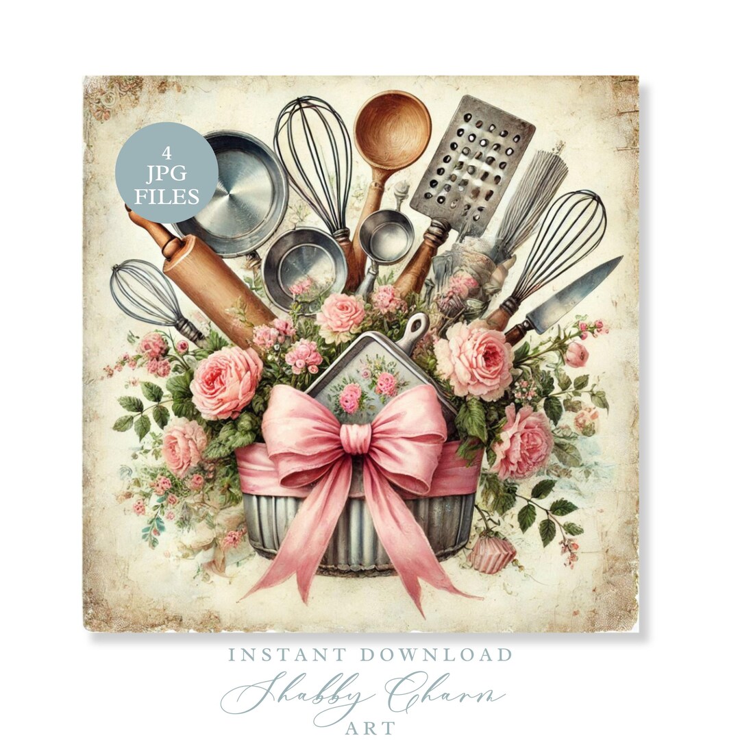 Shabby Chic Victorian Primitive Kitchen Baking Clipart Bundle Vintage ...