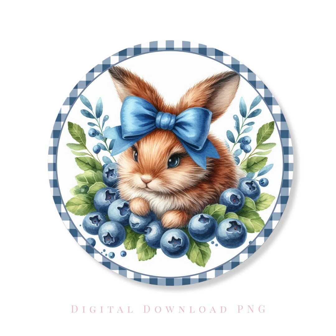 Blueberry Signs Farmhouse Bunny Blueberry Floral Round Sign PNG Wreath ...