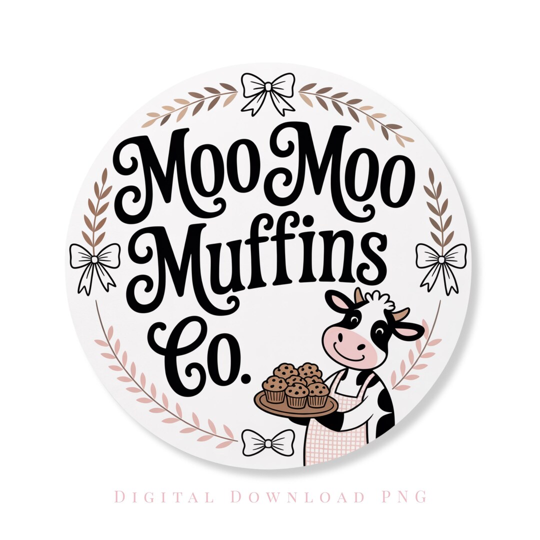 Cow PNG Moo Moo Muffins Bakery Round Sign Farmhouse Kitchen Digital ...