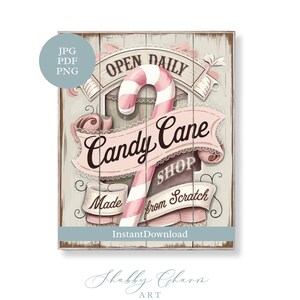 Shabby Chic Signs Retro Christmas Candy Cane Shop Wall Art Printable ...
