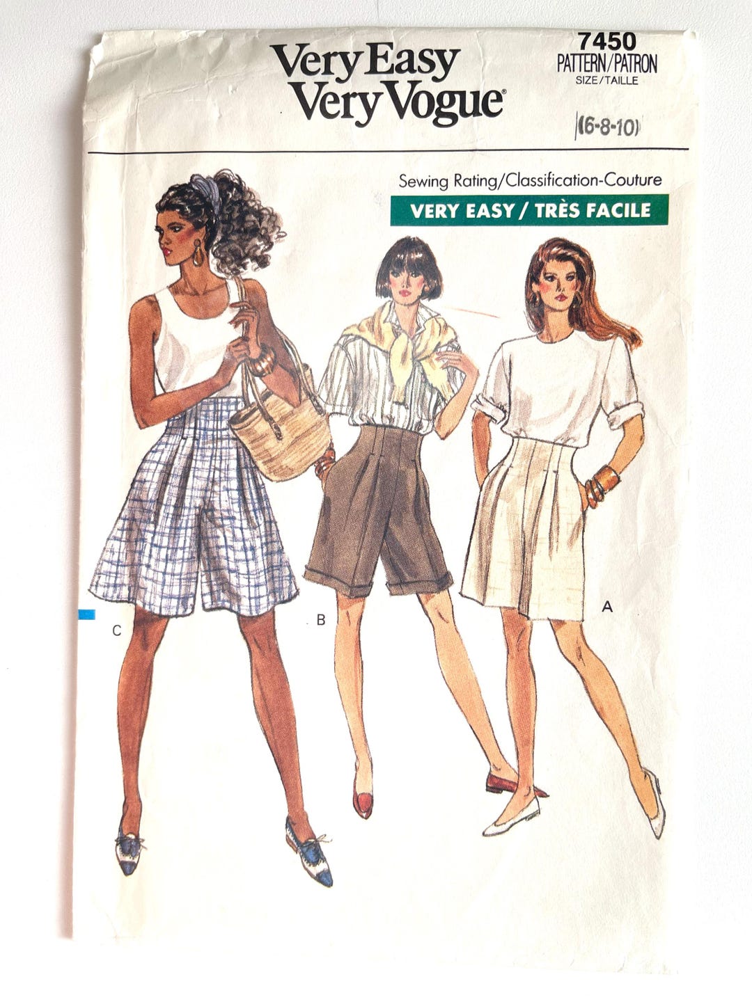 1989 Very Easy Very Vogue 7450 Original Sewing Pattern, Misses' Shorts ...