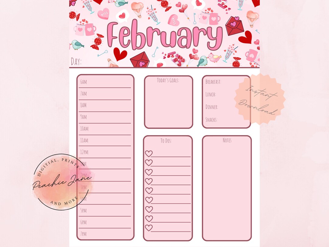 February Daily Planner, Printable Planner, February Theme Printable ...