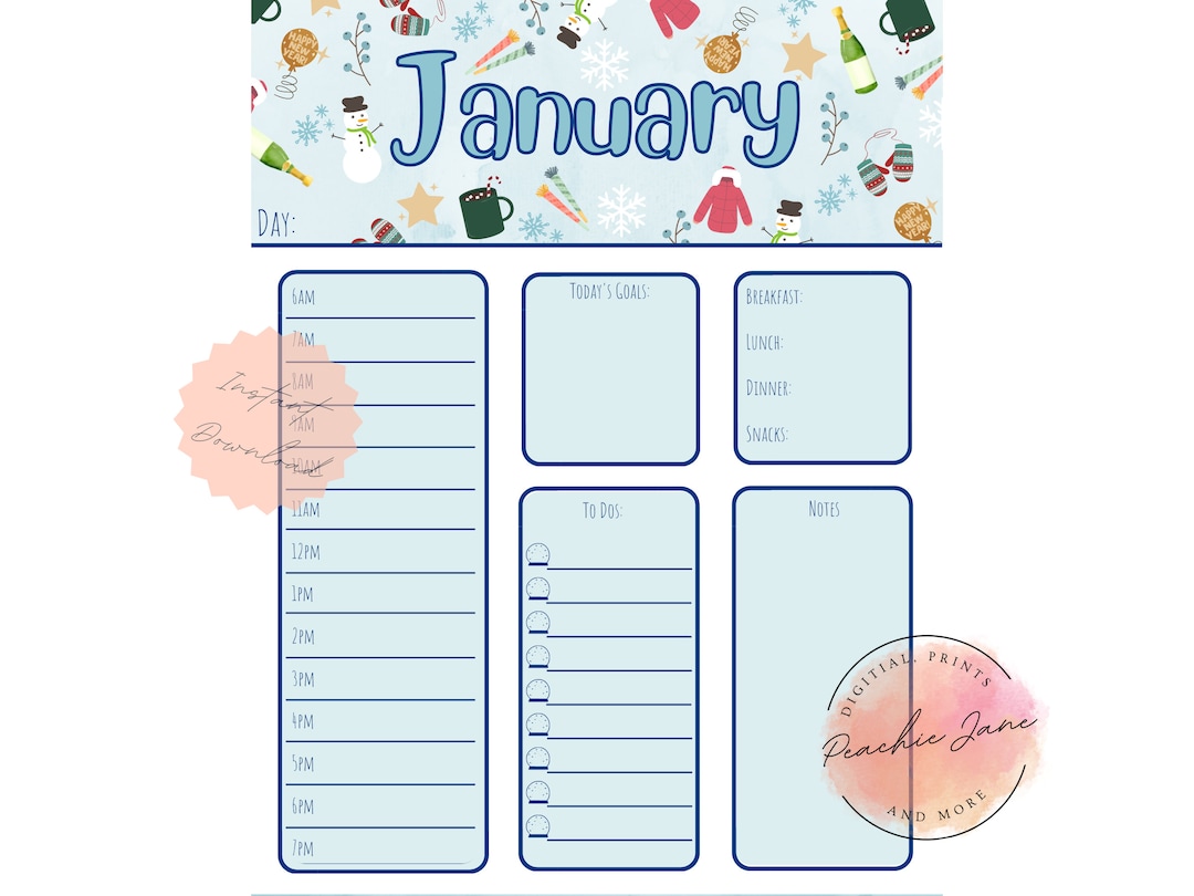 January Daily Planner, Printable Planner, January Theme Printable Daily ...
