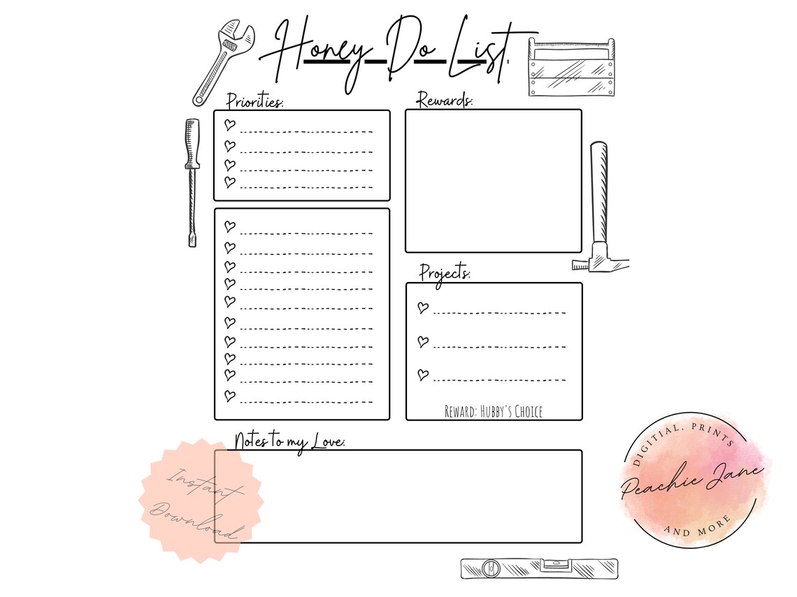Honey Do Printable List, Productivity List, Spouse Productivity ...