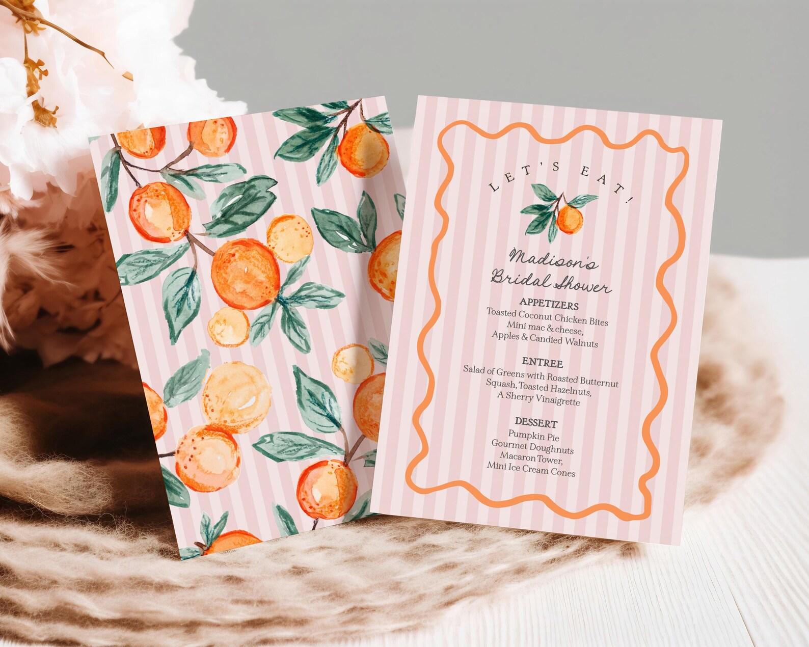 Pink Little Cutie Party Menu, Printed & Shipped, Pastel Citrus Menu ...