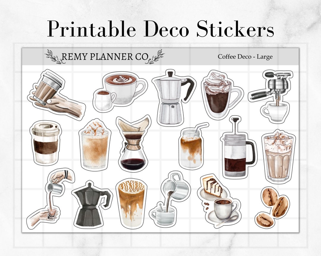 Printable Deco Stickers coffee Digital Planner Stickers Icons ...