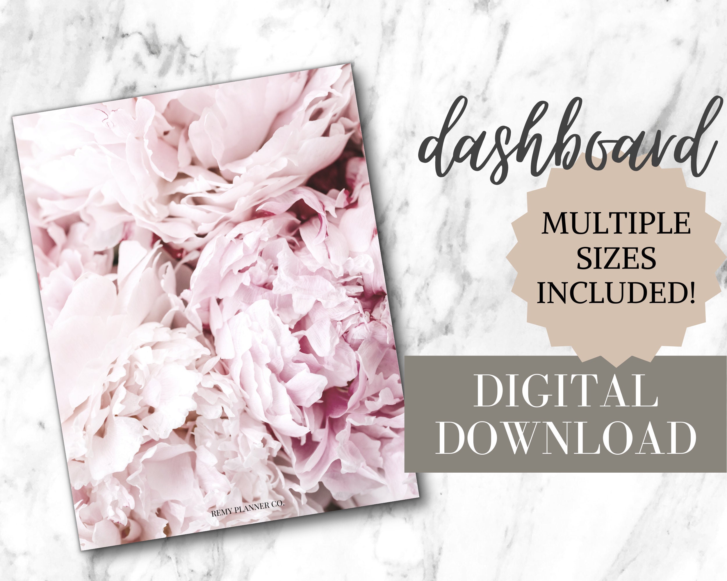 Pink Peonies Digital Printable Planner Dashboard Pocket, Personal, A6 ...