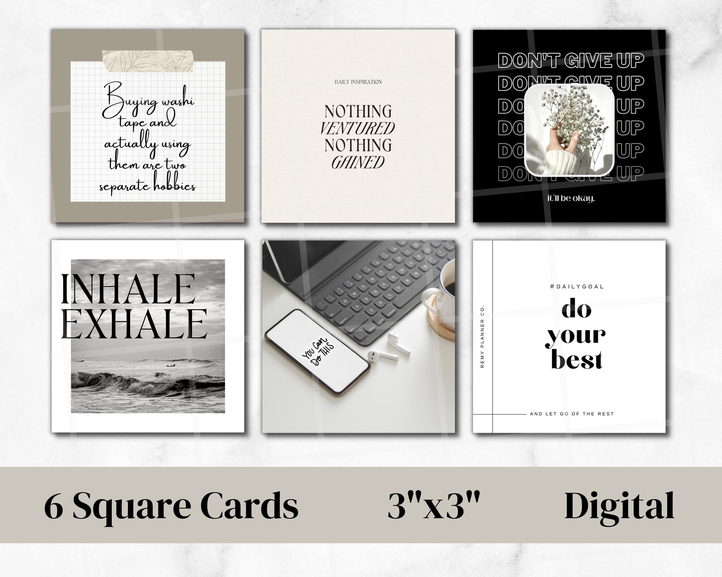 Printable Square Cards | Pack of 6 | 3x3 | PACK #7 | Planner Journaling ...