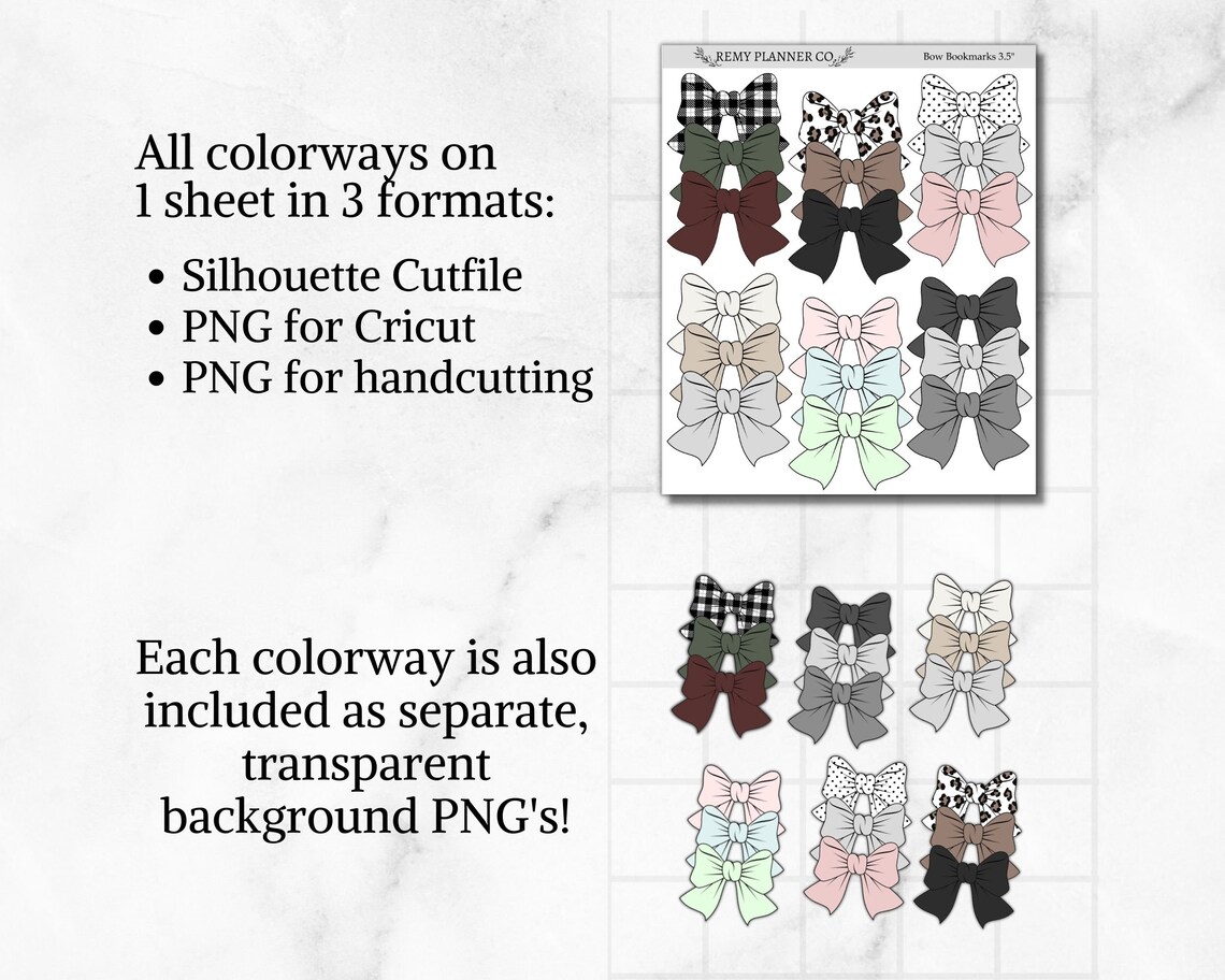 Printable Bow Die Cuts Bow Bookmarks 6 Colorways Digital - Etsy