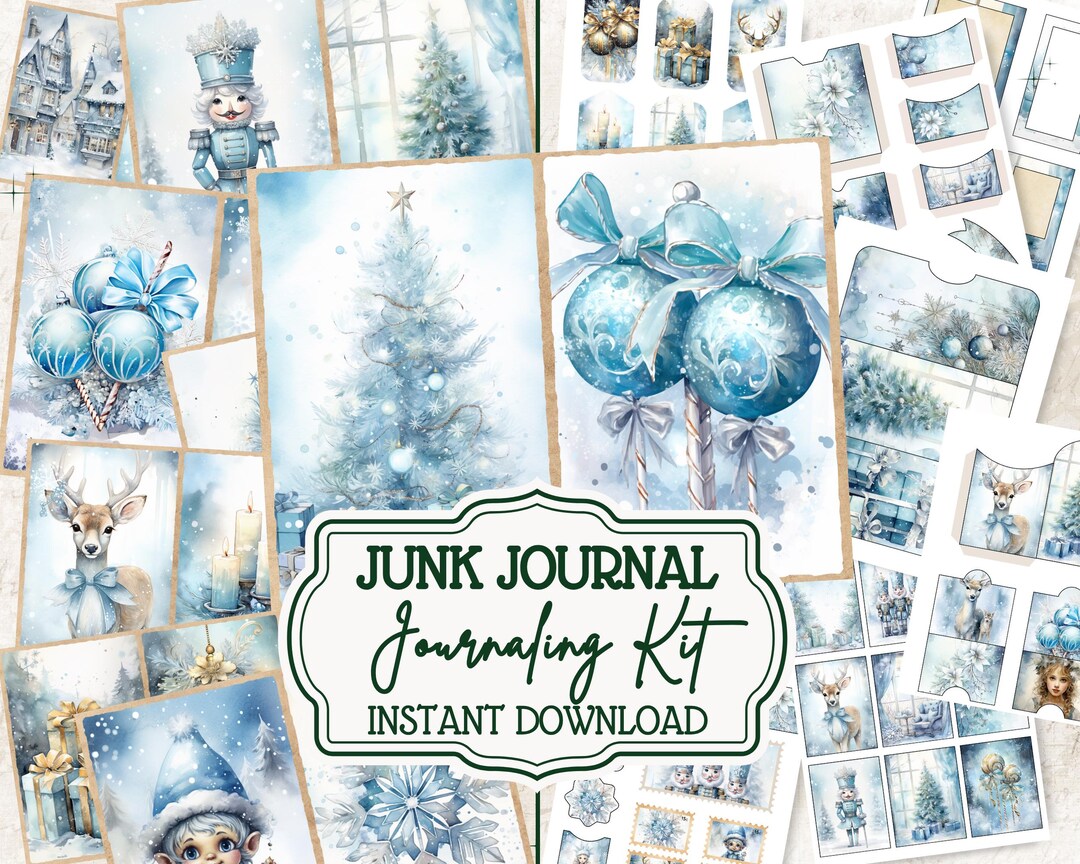 Christmas Bundle Junk Journal Light Blue Christmas Journaling Pages ...