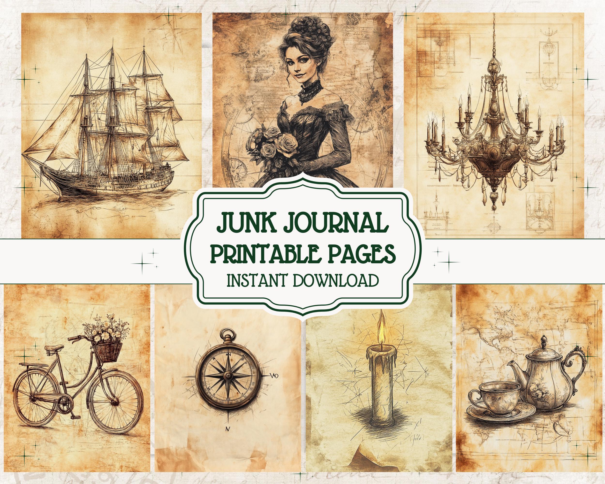 Antique Vintage Sketches Pages for Scrapbook and Junk Journal, Digital ...