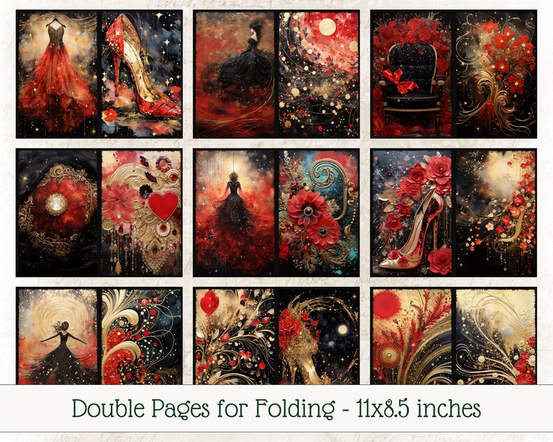 Junk Journal Red Black Bundle Printable Crafting Kit Mixed Media Folio ...