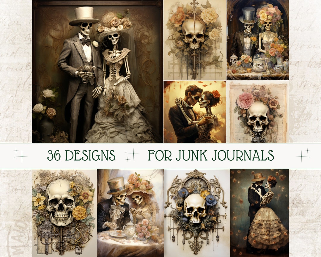 Till Death Skeleton Junk Journal Kit Romantic Skeleton Scrapbook Paper ...