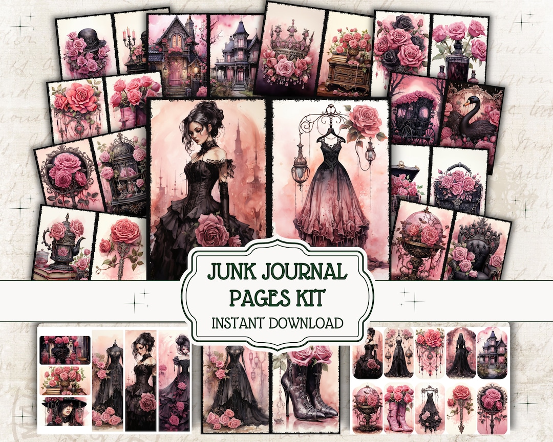 Goth Lady Junk Journal Kit Gothic Pink Printable Pages Vintage Folio ...