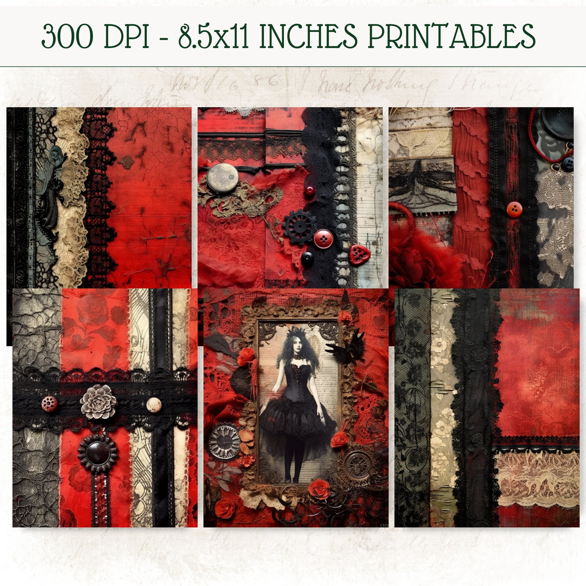 Goth Scrapbook Paper, Junk Journal Fabrics, Grunge Journal Pages, Goth ...