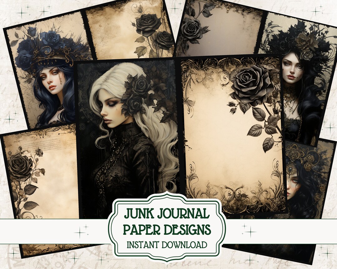 Goth Journal Kit Dark Roses Scrapbook Paper Gothic Rose Junk Journal ...