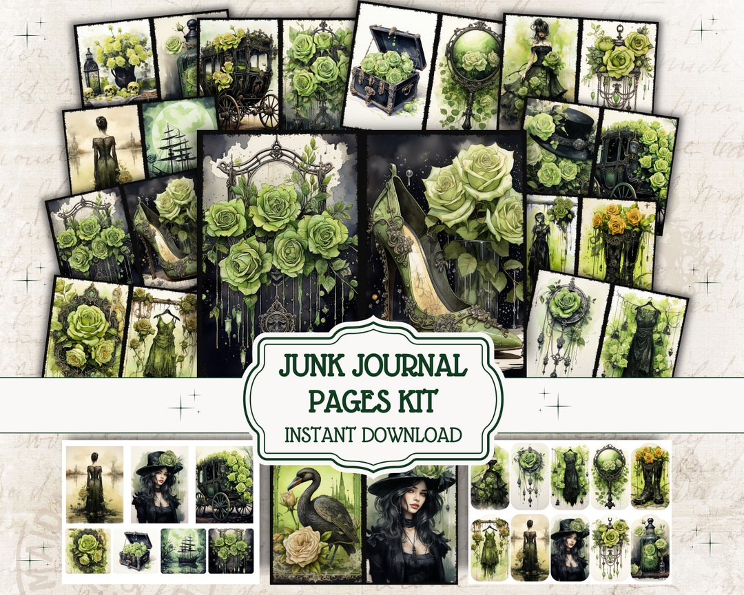 Gothic Junk Journal Green ATC Goth Spring Junk Journal Pages Vintage ...