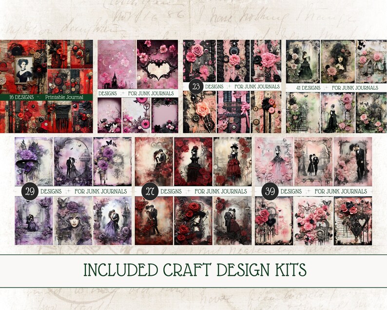 Goth Romance, Mega Bundle, Junk Journal Kit, Decoupage Papers, Gothic ...