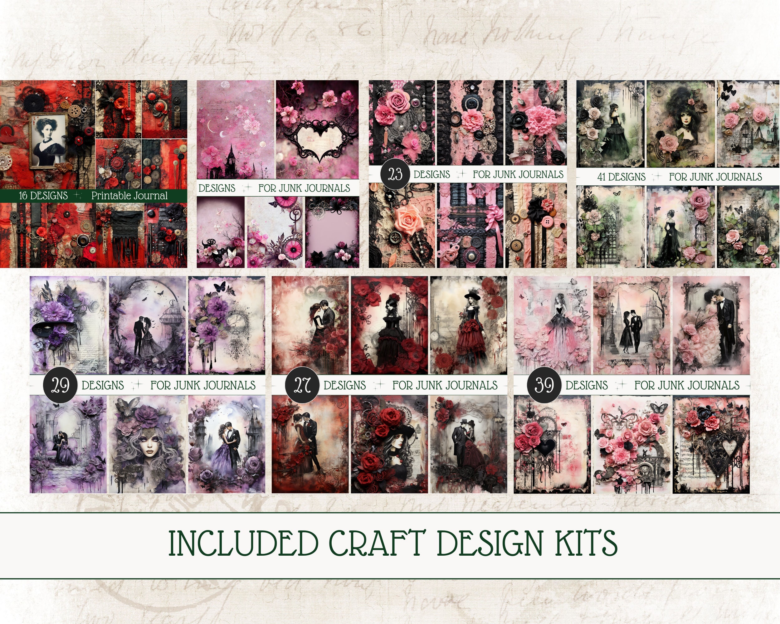 Goth Romance, Mega Bundle, Junk Journal Kit, Decoupage Papers, Gothic ...