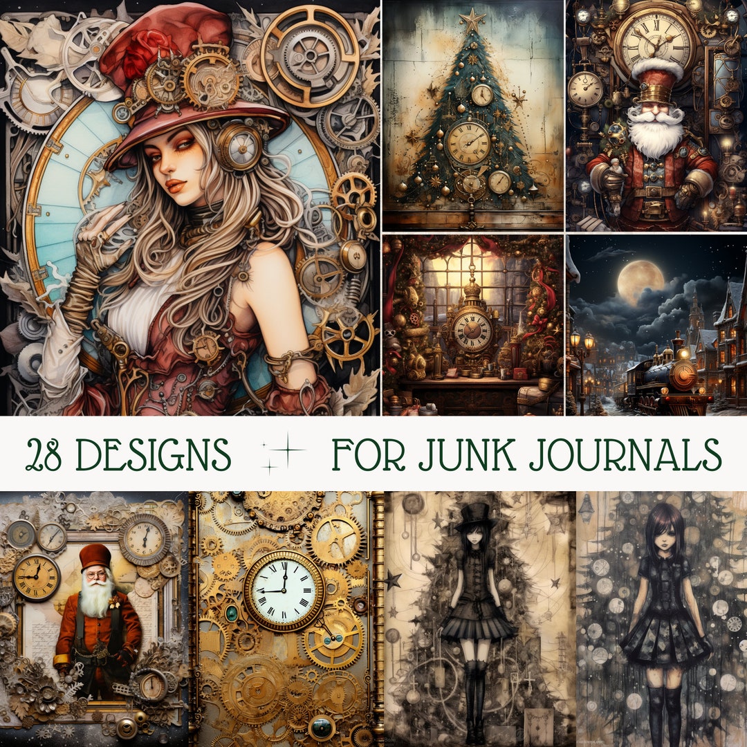Steampunk Goth Mystery Junk Journal Kit, Printable Junk journal, Witch ...