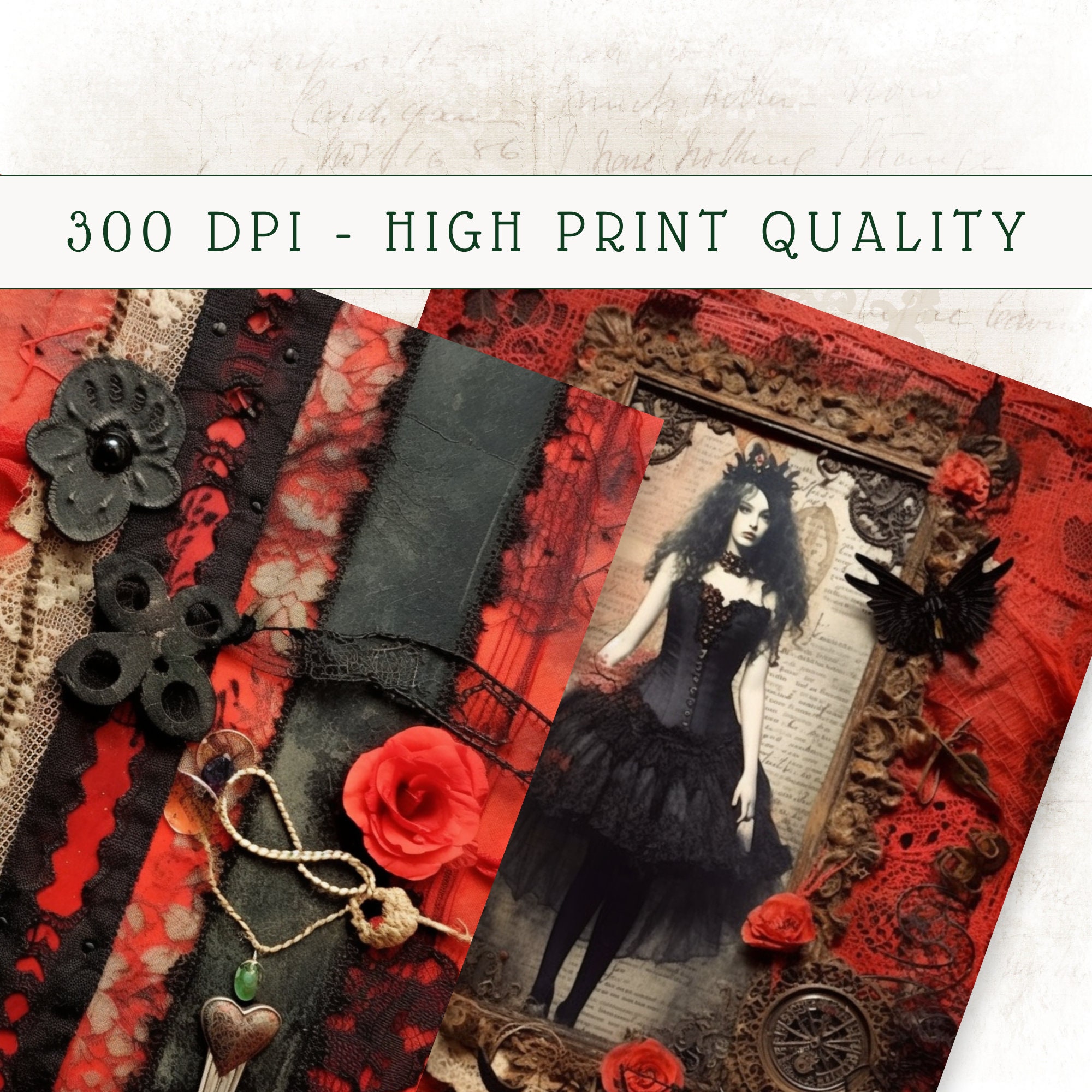 Goth Scrapbook Paper, Junk Journal Fabrics, Grunge Journal Pages, Goth ...