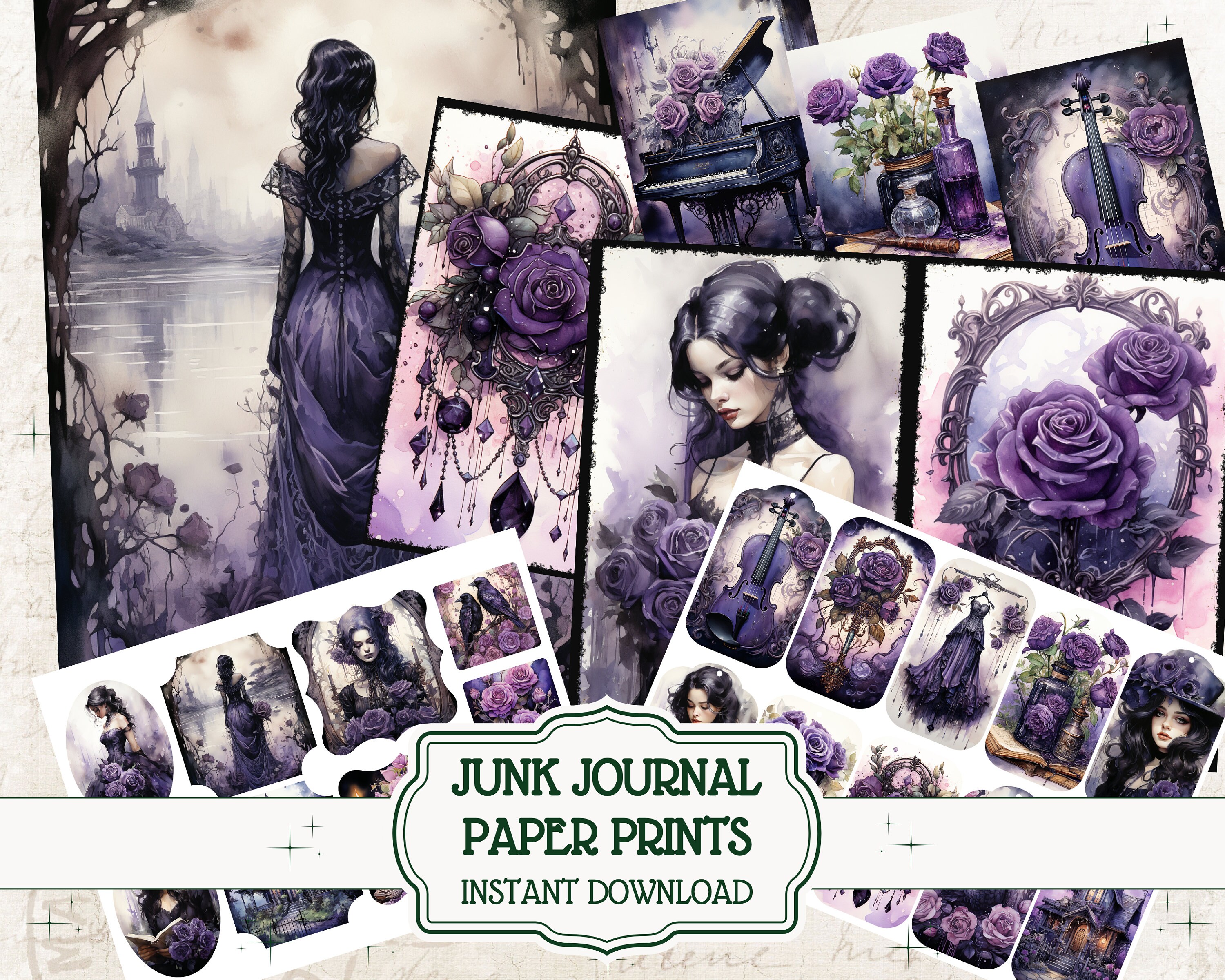 Goth Purple Dream Junk Journal Gothic Roses Ephemera Kit Dark Roses ...