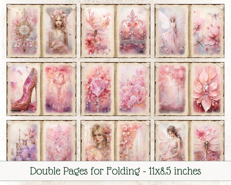 Pink Junk Journal Paper Watercolor Big Bundle Mixed Media Pink Vintage ...