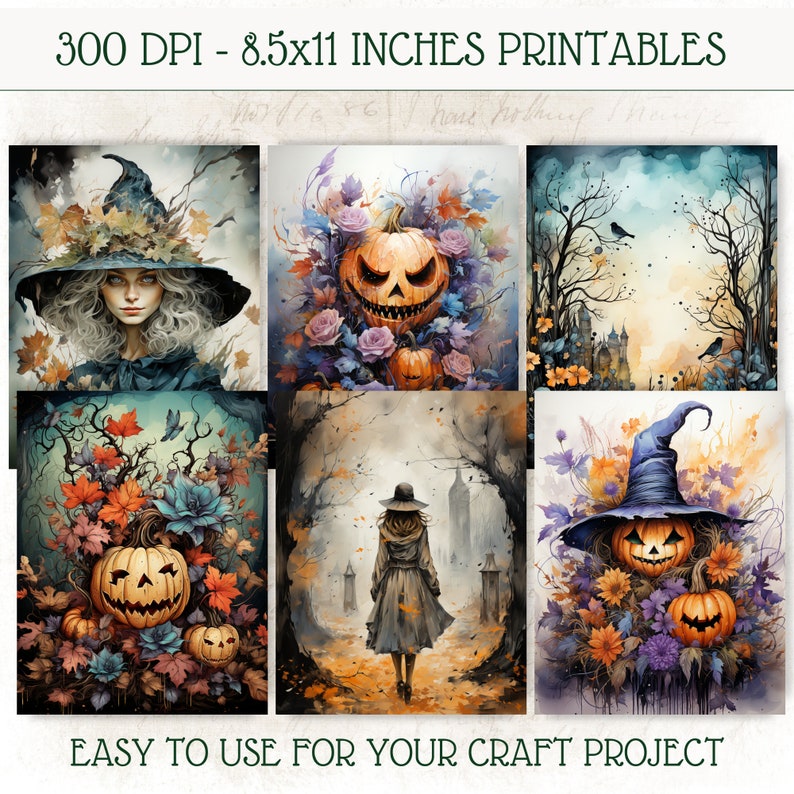 Pastel Halloween Scrapbook Paper, Autumn Witch Printable Pages ...