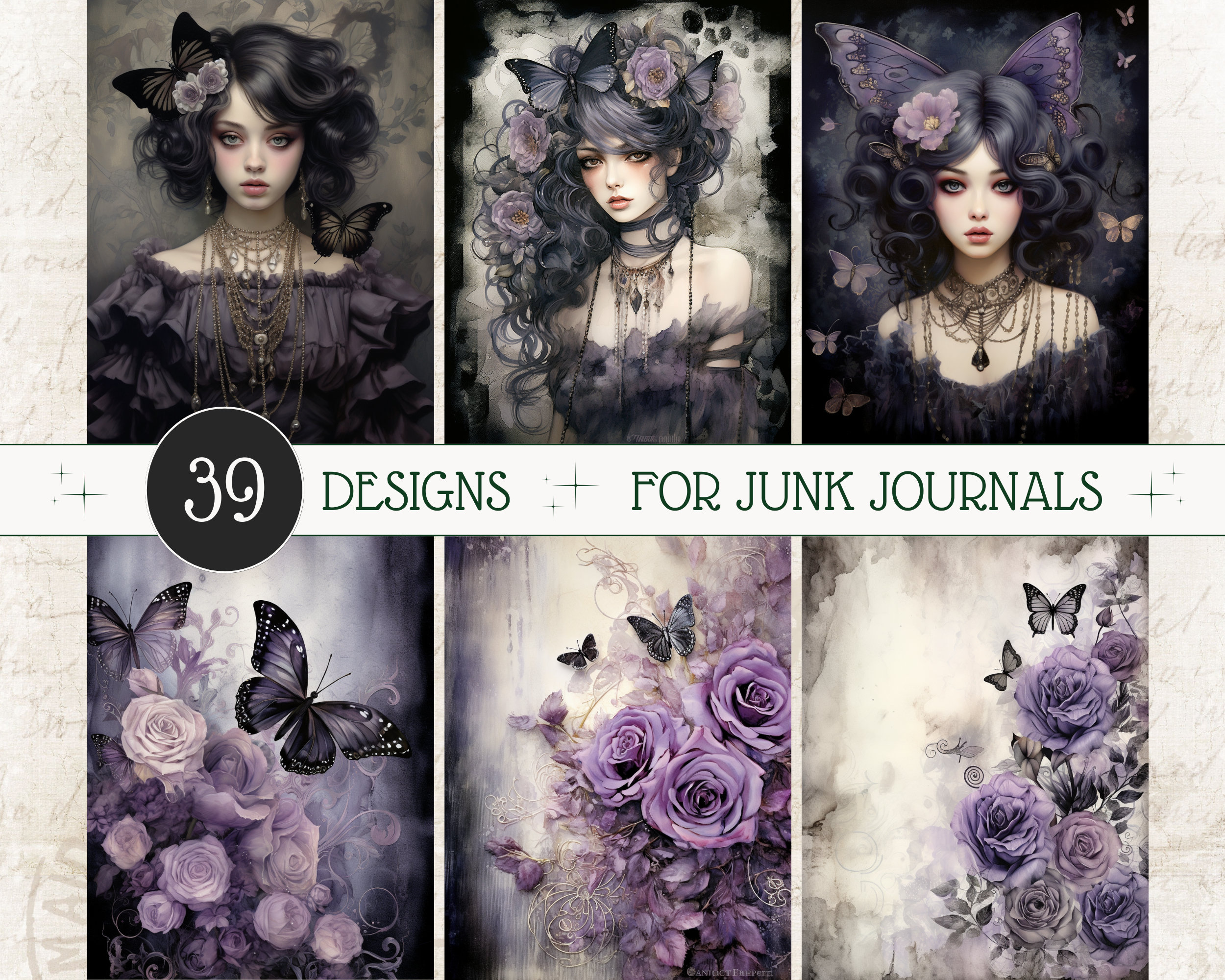 Purple Junk Journal Pages, Purple Ephemera Big Bundle, Butterflies ...