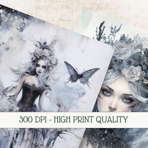Gothic Ice Queen Decoupage Paper Winter Junk Journal Goth Digital Paper ...