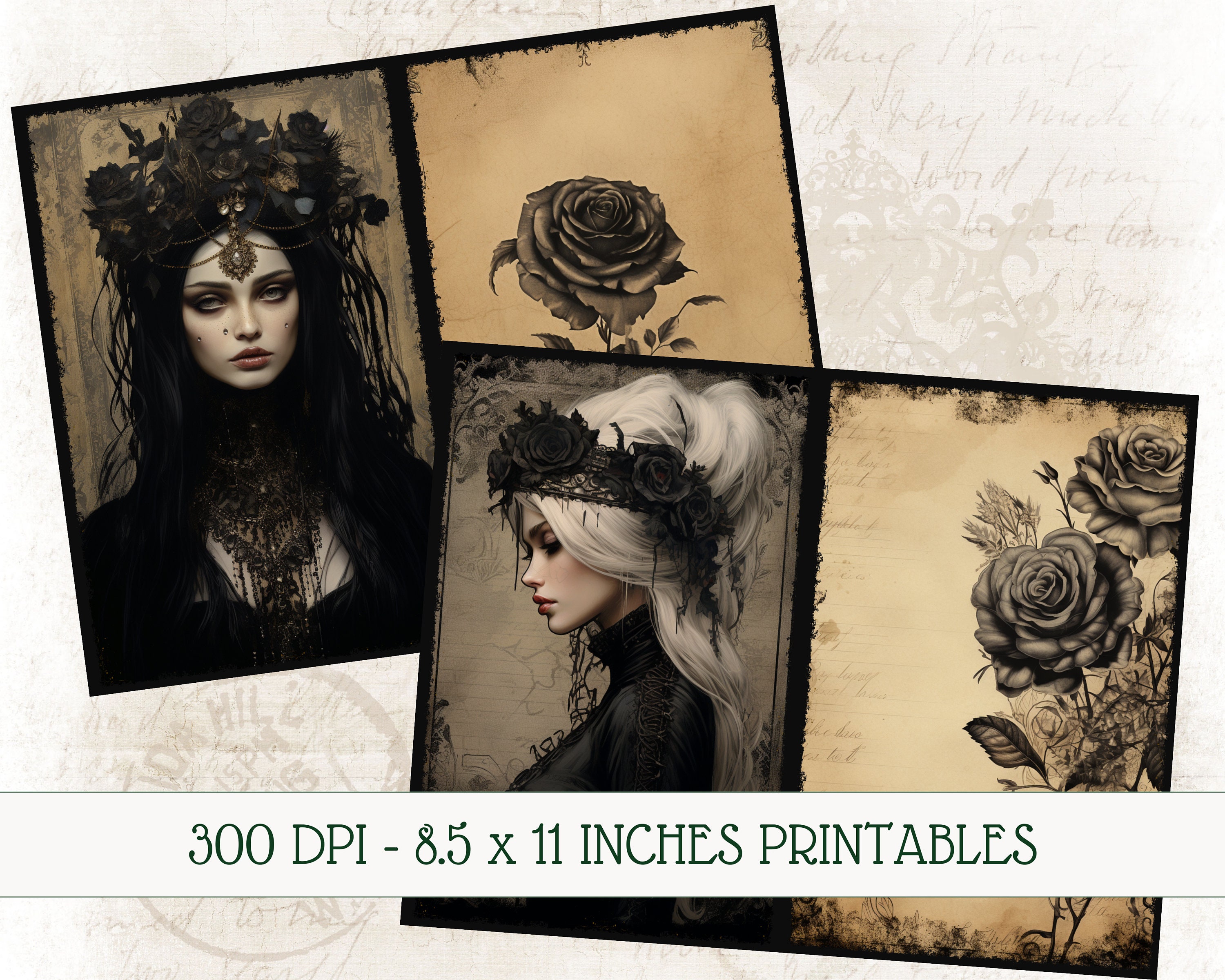 Goth Princess Junk Journal Pages Dark Roses Journal Printable Rose Junk ...